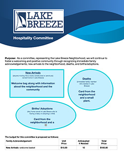 Hospitality Committee – Lake Breeze HOA – Harrison, Tennessee